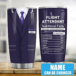 Wassmin Personalized Flight Attendant Gifts Flight Attendant Nutrition Facts Tumbler 20oz 30oz Stainless Steel Coffee Travel Mug Tumblers Cup Birthday Christmas Gifts For Women Men