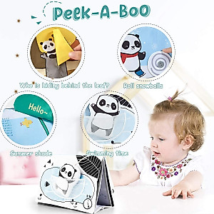 beiens Tummy Time Toys, Soft Crinkle Cloth Books 0-6-12 Months, Fun High Contrast Baby Black and White Toys, Safe Montessori Early Educational Stimulation Toys and Gifts for Newborn Infants Toddlers