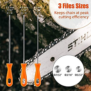 Chainsaw Chain Sharpening File Chainsaw Sharpener File Round Sharpening File Steel Chainsaw File with Plastic Handle for Chainsaw (3, 5/32, 7/32, 3/16 inch)