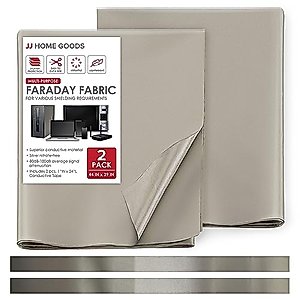 JJ CARE Faraday Fabric [Pack of 2, 44" x 39" Faraday Cloth + 1" x 24" Long Faraday Tape + Instructions] - Military Grade Shielding Fabric from Signals, Bluetooth, GPS, Signal Blocker, WiFi Jammer