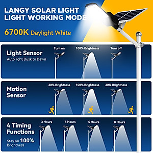 Solar Street Lights Outdoor Solar Parking Lot Lights 40000LM, 6700K LED Solar Lights, Dusk to Dawn, Solar Powered Led Street Light, IP67 Waterproof, Commercial Lighting Grade for Yard Garden, Black