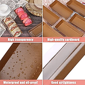 60 Sets Roll Cake Box with Lid Swiss Roll Containers Sushi Box Sandwich Craft Paper Box Plastic Charcuterie Takeout Box for Muffin Pastry Hot Dog Sandwich Cupcakes with 60 Seal Stickers (Rectangle)