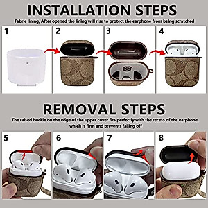 Case for AirPods 2&1 Case,6 in 1 Fashion Luxury PU Shockproof Anti-Slip Protective Cover Accessories Set for Airpods 2/1 Charging Case with Keychain/Ear Hook/Watch Band Holder/Anti-Lost Strap(Brown)