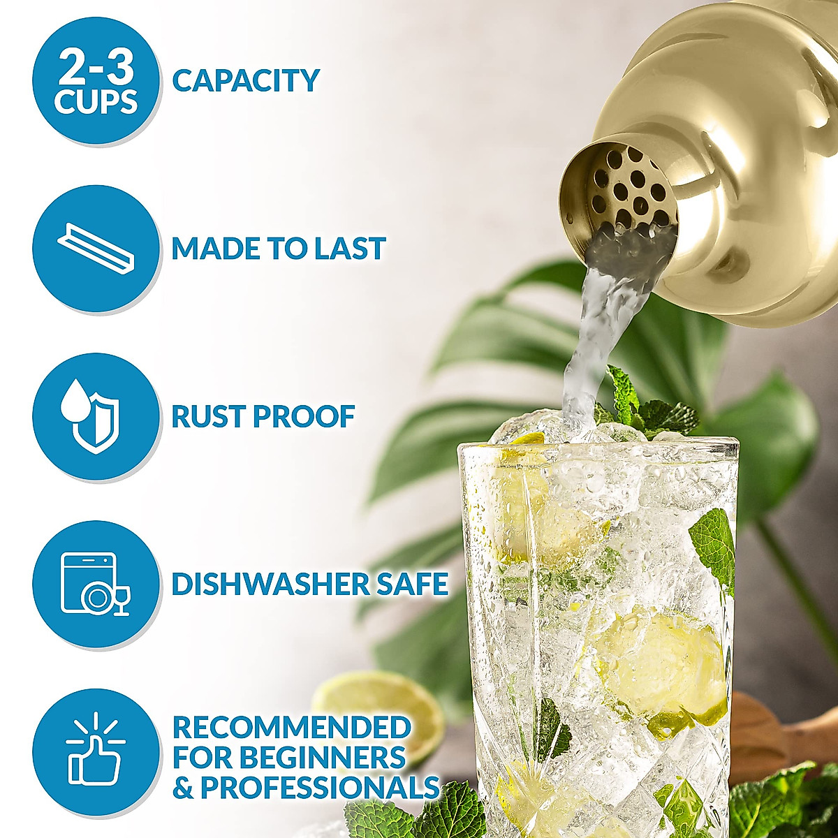 Large 24 oz Stainless Steel Cocktail Shaker Set - Mixed Drink Shaker - Martini Shaker Set with Built in Strainer, Double Sided Jigger & Combo Muddler Mixing Spoon - Pro Margarita Shaker - by Zulay