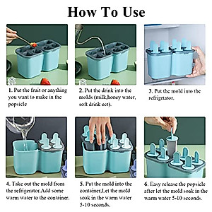 HOMQUEN Popsicles Molds, 8 Piece Ice Pop Mold, Reusable Easy Release Ice Cream Mold for kids, Many Shapes Homemade Popsicle Molds, DIY Popsicle Maker, BPA Free (8 Cavities-Blue)
