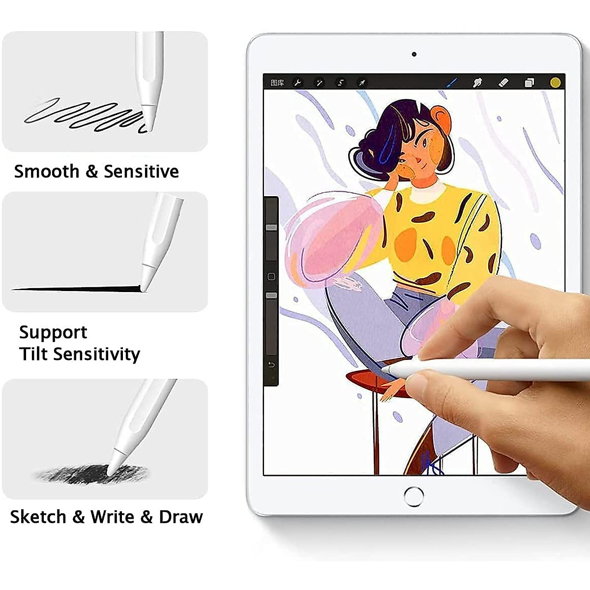 Amtake Replacement Tips/Nib for Apple Pencil 2nd/ 1st Generation,Apple Pencil Pen Tip Compatible for iPad Mini iPad Pro (4 Pack