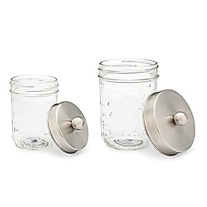 Jarmazing Products Apothecary Lid Storage Set with Ball Mason Jars - Farmhouse Home Decor for Vanity Organization - Luxury Bathroom, Kitchen and Office Accessories - Stainless Steel - Two Pack