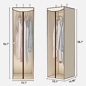 STORAGE MANIAC 2-Pack Hanging Garment Bag, Long Garment Cover for Closet, Clear Garment Bags for Storage, Large Garment Storage Bag for Dresses, Suits, Gown, Coat, Uniforms, Zipper Cover with Sealed Clear Window, Beige