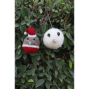 De Kulture Handmade Premium Wool Felt Robin Bird and Owl Bauble Eco Friendly Needle Felted Christmas Xmas Tree Decoration Stuffed Ornament for Home Office Party Holiday Décor, (Set of 2)