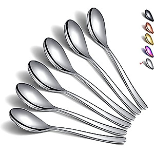 Teaspoons, 6 Piece Spoons Silverware, Stainless Steel Small Spoons, Tea Spoons for Home, Kitchen or Restaurant, Dishwasher Safe (Silver-6.6 Inches)