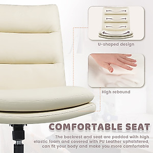 PU-Padded High-Back Armless Office Desk Chair - Modern Swivel Vanity Chair with Rocking Design, Wide Seat & No Wheels for Home Office Tasks by