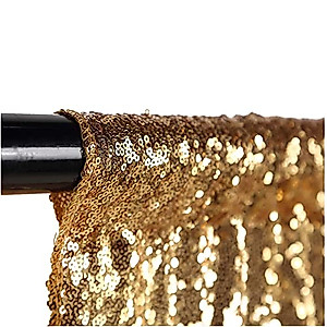 LQIAO Sequin Backdrop Curtain Panel 2x8FT-Gold,Sequin Photography Backdrop Curtain for Party/Home Curtain Decoration 1pc, Pocket 2x8FT(60x245cm))