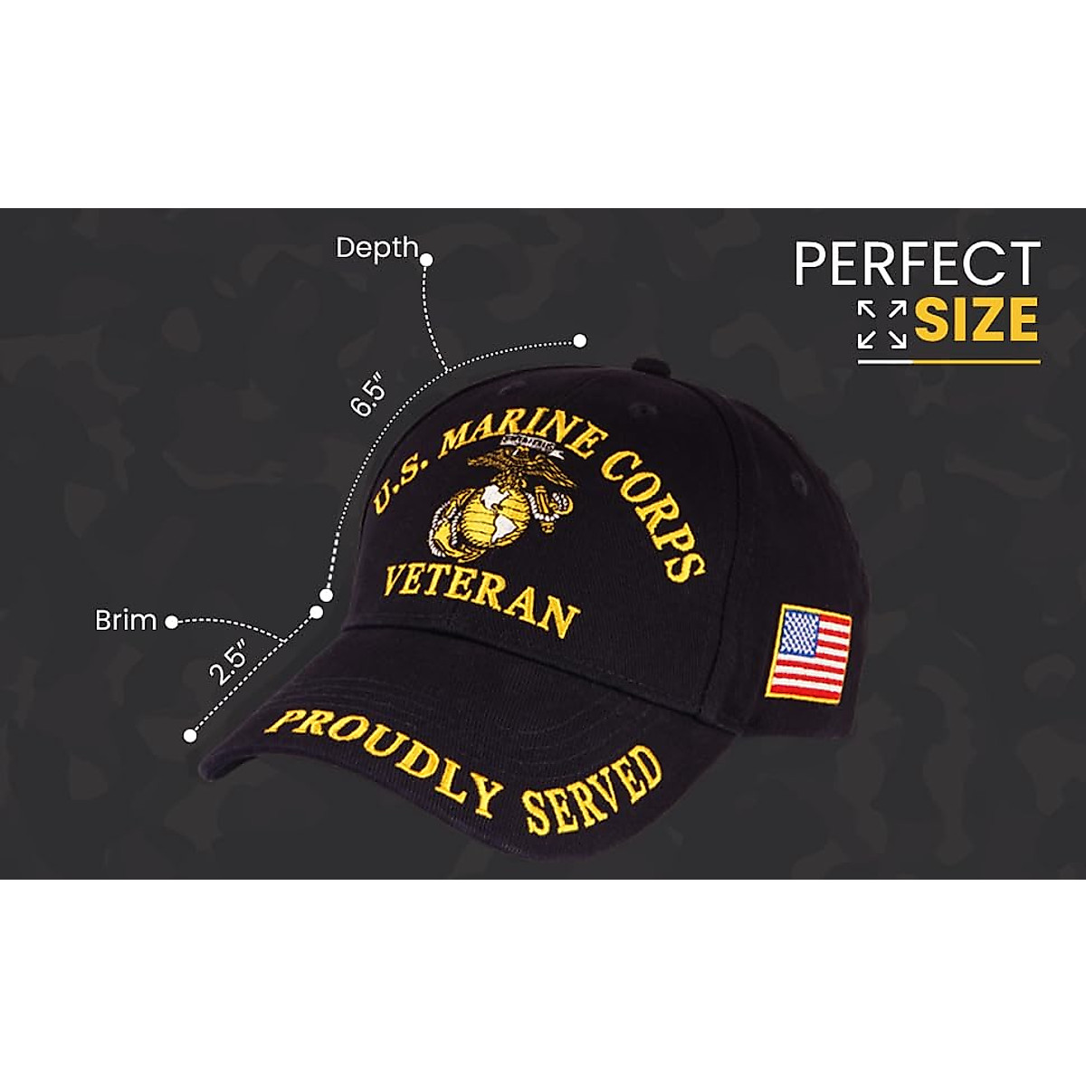 Trendy Zone 21 USMC Hat for Men and Women | Veteran Proudly Served Unisex Black US Marine Corps Cap, Officially Licensed Product | Semper Fi | Navy Blue