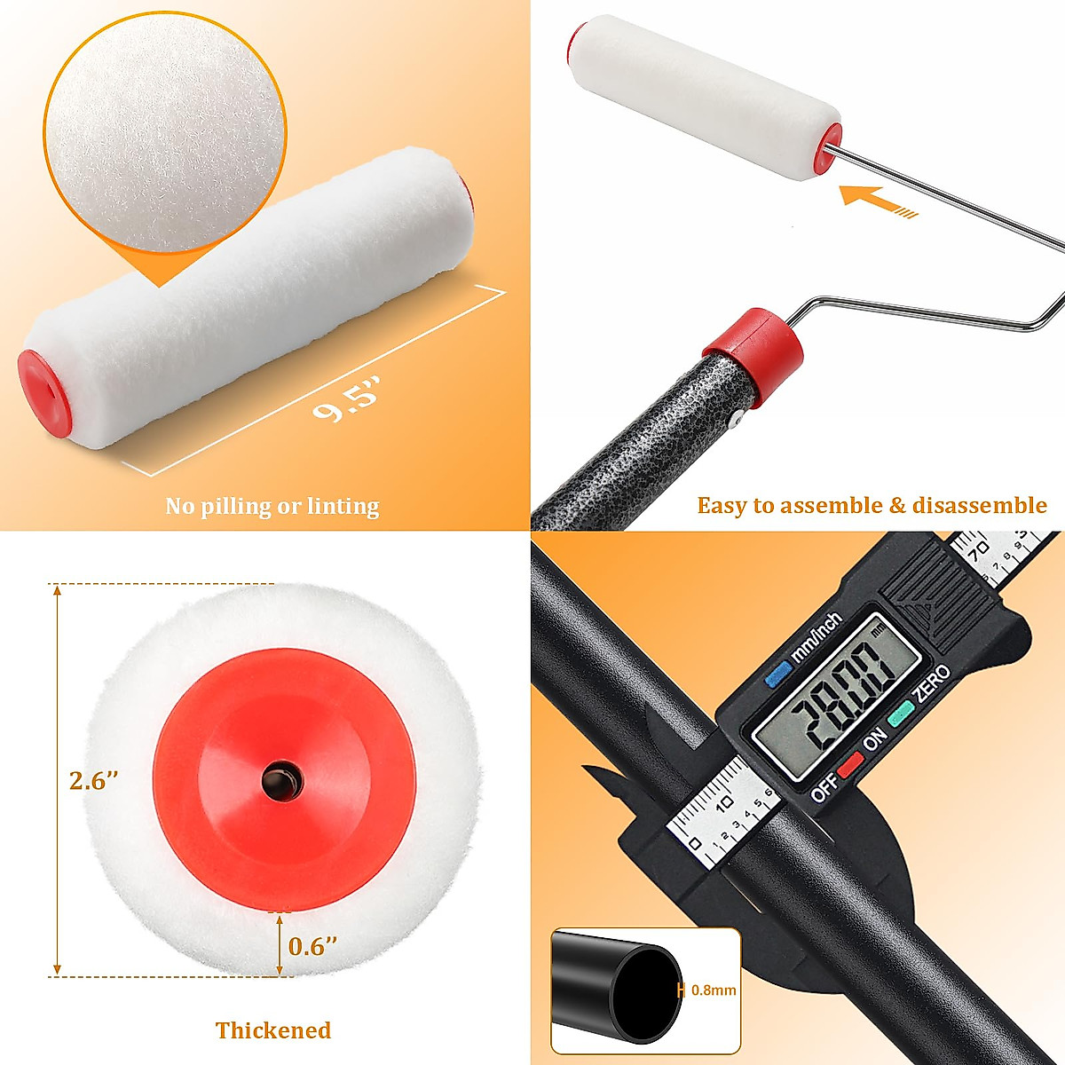 Paint Roller, 6 FT Paint Roller kit Adjustable Paint Roller Extension Poles with Brush Stainless Steel Poles Splicing Rod House Mural Brush for Walls and Ceiling