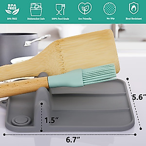 Amyandone Spoon Rest, Silicone Spoon Holder for Stove Top with Drip Pad Suitable for Multiple Kitchen Gadgets, 3 Grooves Upgraded Utensil Rest for Kitchen Counter, Heat Resistant Dishwasher Safe Gray