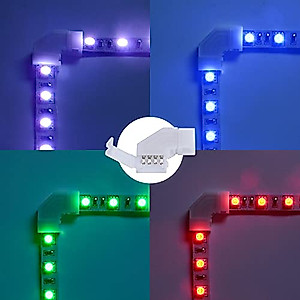 Nicelux 90 Degree Corner 4 Pin L Shape Connector for 10mm RGB LED Strip Light Non-Waterproof IP20(10 PCS)