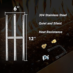 Skyflame 12" x 6" Rectangular Gas Fire Pit and Fireplace H-Burner with 3 Pipes - 304 Stainless Steel - for Indoor & Outdoor Use