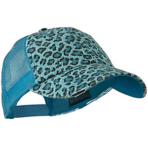 MG Women's Print Mesh Canvas Trucker Baseball Cap Hat (Blue Leopard)