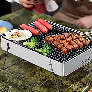 YOXIER Portable Barbecue Grill,Stainless Steel Grill,Camping Charcoal Grill,Stainless Steel Grill,Outdoor Stove Burner for Outdoor Barbecues,Gatherings,Picnics & Cooking Silver