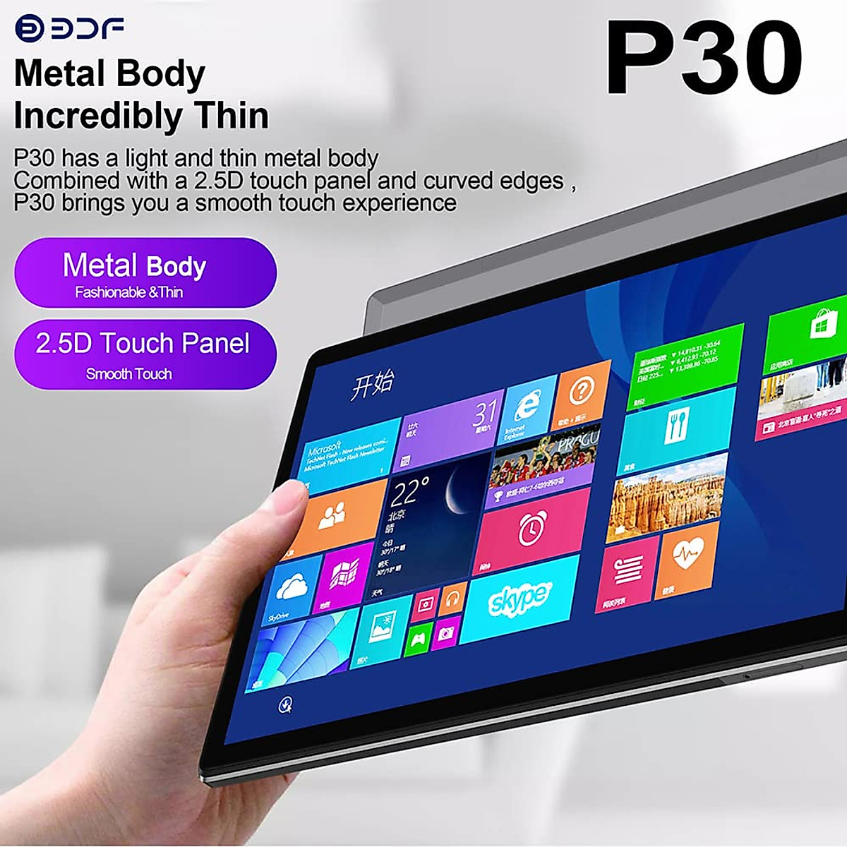 HUIOP Portable Tablet, P30 10.1 inch Portable Tablet MTK6762 Processor 4GB+64GB Memory 1280 * 800 Resolution Android 11.0 System Blue US Plug