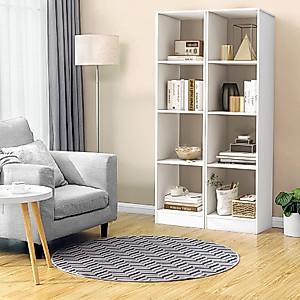SILKYDRY 56” Tall White Bookshelf, 4 Cube Vertical Storage Organizer with Anti-Tip Kits, Freestanding 5-Tier Narrow Open Shelf Bookcase for Small Space, Bedroom, Study, Home Office (1)