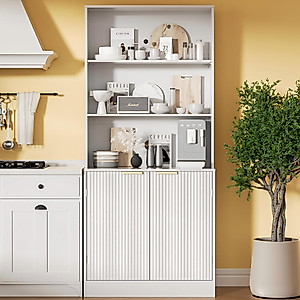 Housoul 67" Pantry Cabinet with 2 Doors, 3-Tier Modern Kitchen Hutch with Adjustable Shelves, Freestanding Larder Cupboard, Kitchen Pantry Storage Cabinet for Kitchen, Dining Room, Bathroom, White