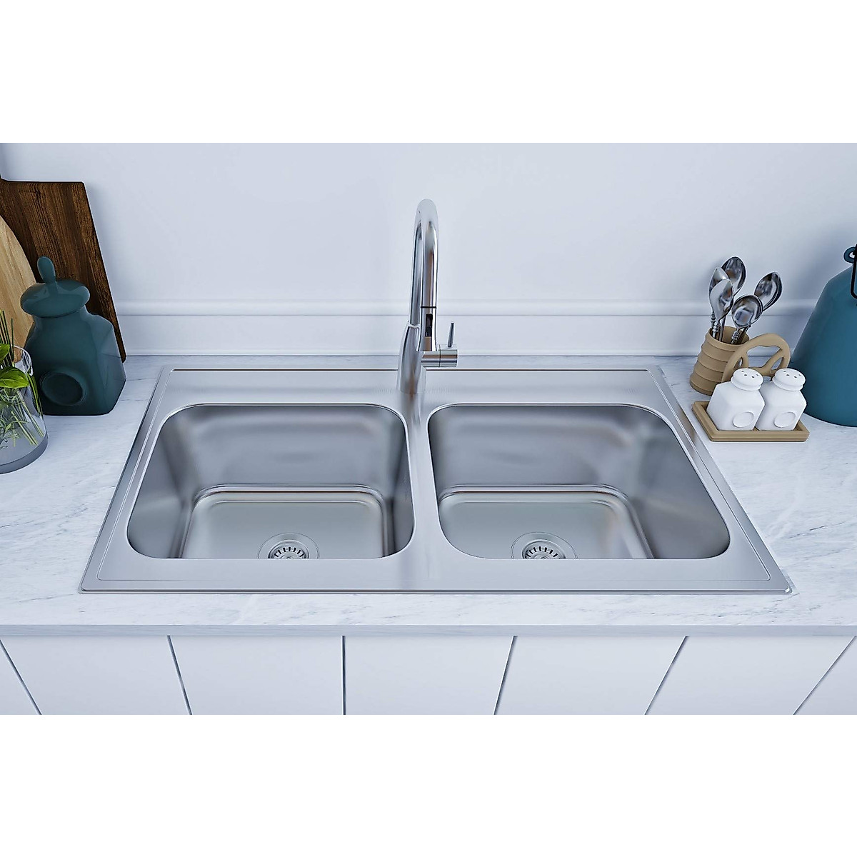 ZUHNE 33x19 Kitchen Sink Drop In for Mobile Homes, Stainless Steel Deep Double Bowl
