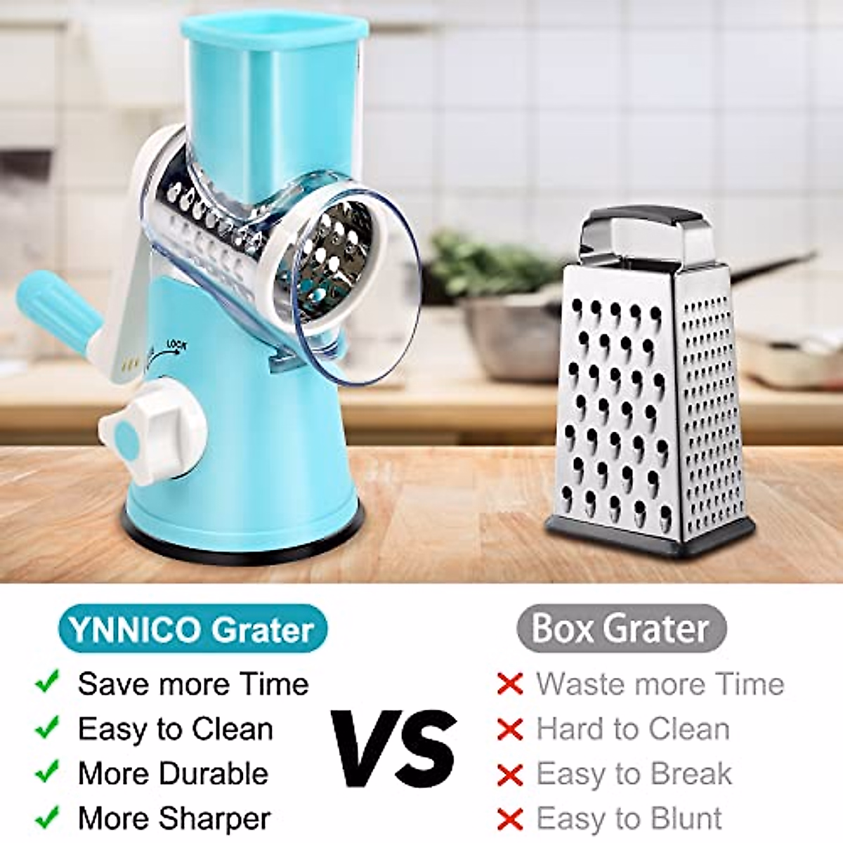 YNNICO Rotary Cheese Grater - Manual Mandoline Slicer with Non-slip Suction Base, Vegetable Slicer Nuts Grinder Cheese Shredder with Clean Brush