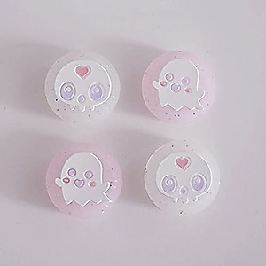 PERFECTSIGHT Cute Thumb Grip Caps for PlayStation 4/5, PS5, PS4, Xbox Series X/S, Xbox One, Switch PRO Controller, 4PCS Kawaii Soft Rubber 3D Analog Thumbsticks Grips Joystick Cover - Glitter Ghost