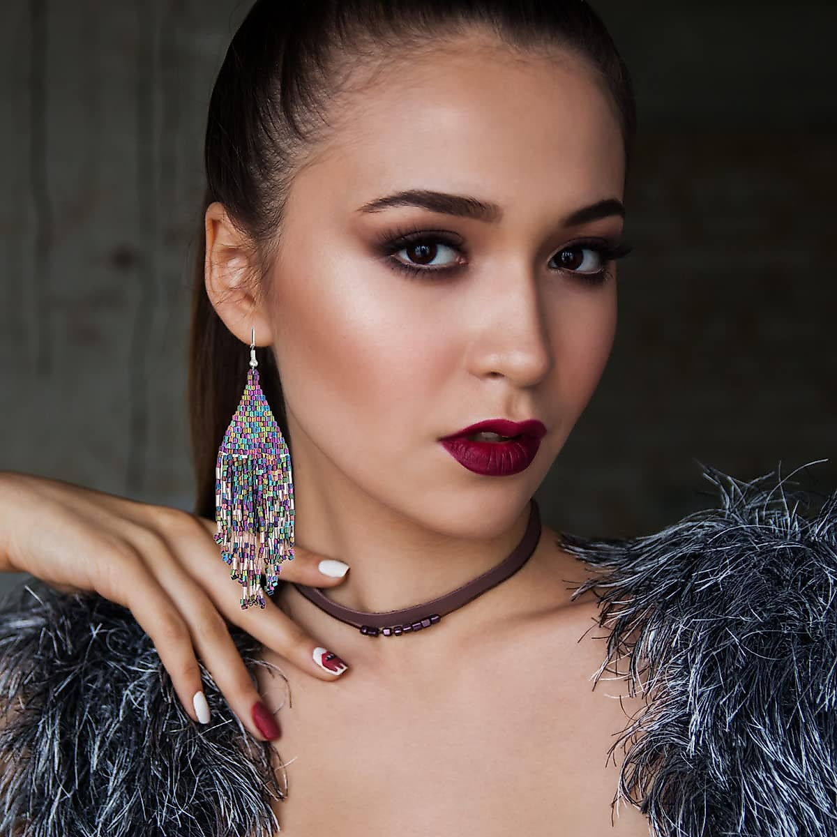 Color Boho Rice Beads Tassel Earrings.Multicolor Long Beaded Dangle Earrings Handmade Woven Drop Earrings Jewelry Gifts for Women (Colorful)