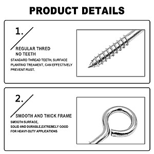 YGAOHF 2.5 Inches Eye Screws for Wood, 10 Pcs Stainless Steel Heavy Duty Eye Bolts Screw in, Silver Eye Hooks Screw, Eye Bolts for Secure Cable Wires, Safe for Indoor and Outdoor Use