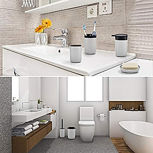 GERUIKE Bathroom Accessories Set 6 Piece Plastic Includes Soap Dispenser,Trash Can,Soap Dish,Toilet Brush Holder,Toothbrush Holder,Toothbrush Cup for Bathroom,Gray