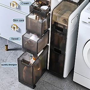 QQXX Freestanding Bathroom Floor Cabinet,Large 2/3/4 Tier Narrow Dresser,with Clear Drawers & Wheels Slim Toilet Storage Drawers Tower,for Small Spaces and Gaps, Toilet Bathroom Storage Floor Cabinet