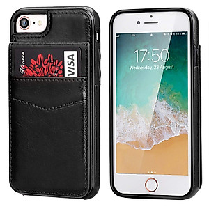 KIHUWEY iPhone 7 iPhone 8 iPhone SE 2020 Case Wallet with Credit Card Holder, Premium Leather Magnetic Clasp Kickstand Heavy Duty Protective Cover for iPhone 7/8/SE 4.7 Inch(Black)
