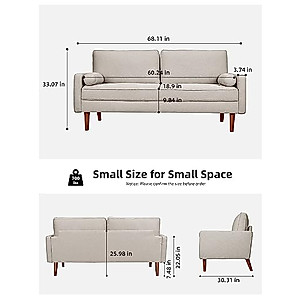 Koorlian Small Sofa Couch, 2 Seater Fabric Loveseat, Mid Century Modern Couches for Living Room, Button Tufted Seat Cushion, Square Armrest, 2 Throw Pillows, Fit for Small Spaces, Dorm, Apart, Beige