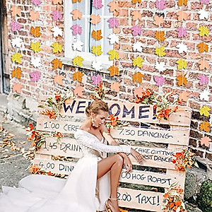 Fall Maple Leaf Hanging Garland, Glitter Orange Pink Autumn Maple Leaves Hanging Garland for Fall Girls Birthday Baby Shower Wedding Fall Party Supplies Thanksgiving Party Decoration