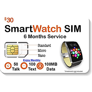 SpeedTalk Mobile Smart Watch SIM Card - Compatible with 5G 4G GSM Smartwatches and Wearables - 6 Months Service