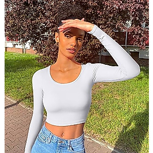 OQQ Women's 3 Piece Shirt Long Sleeve Round Neck Stretch Fitted Underscrubs Layer Crop, Black,grey,white, Medium