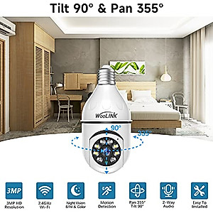 WOOLINK 2PCS Light Bulb Security Camera 3MP, Camera Bulb 2.4GHz Wireless WiFi 360 Degree Home Light Bulb Camera, Night Vision, Two Way Audio, Motion Detection, Cloud Storage, Remote APP Access