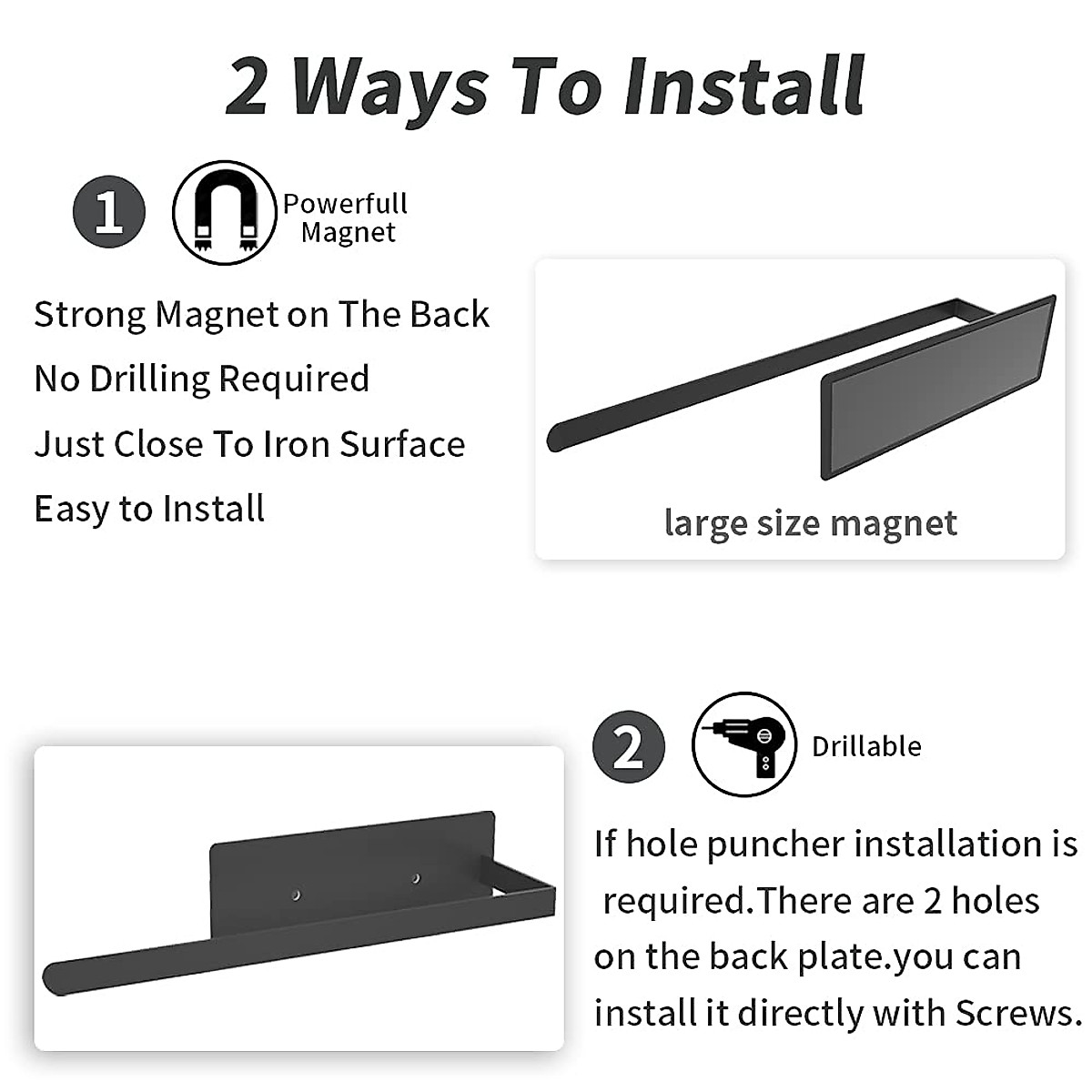 Magnetic Paper Towel Holder for Refrigerator, Kitchen Towel Rack Magnetic Towel Bar Multi Function Made of Iron,Used for Kitchen,Bathroom,No Drilling (Black, 1 Pack)