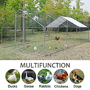 Walk in Chicken Coop Extra Large Metal Chicken Run Pen Dog Run Poultry Cage Hen Runs for Yard with Cover for up to 40 Chickens, Rabbits, Ducks, Cats, Dogs 19.7' x 9.8' x 6.5'
