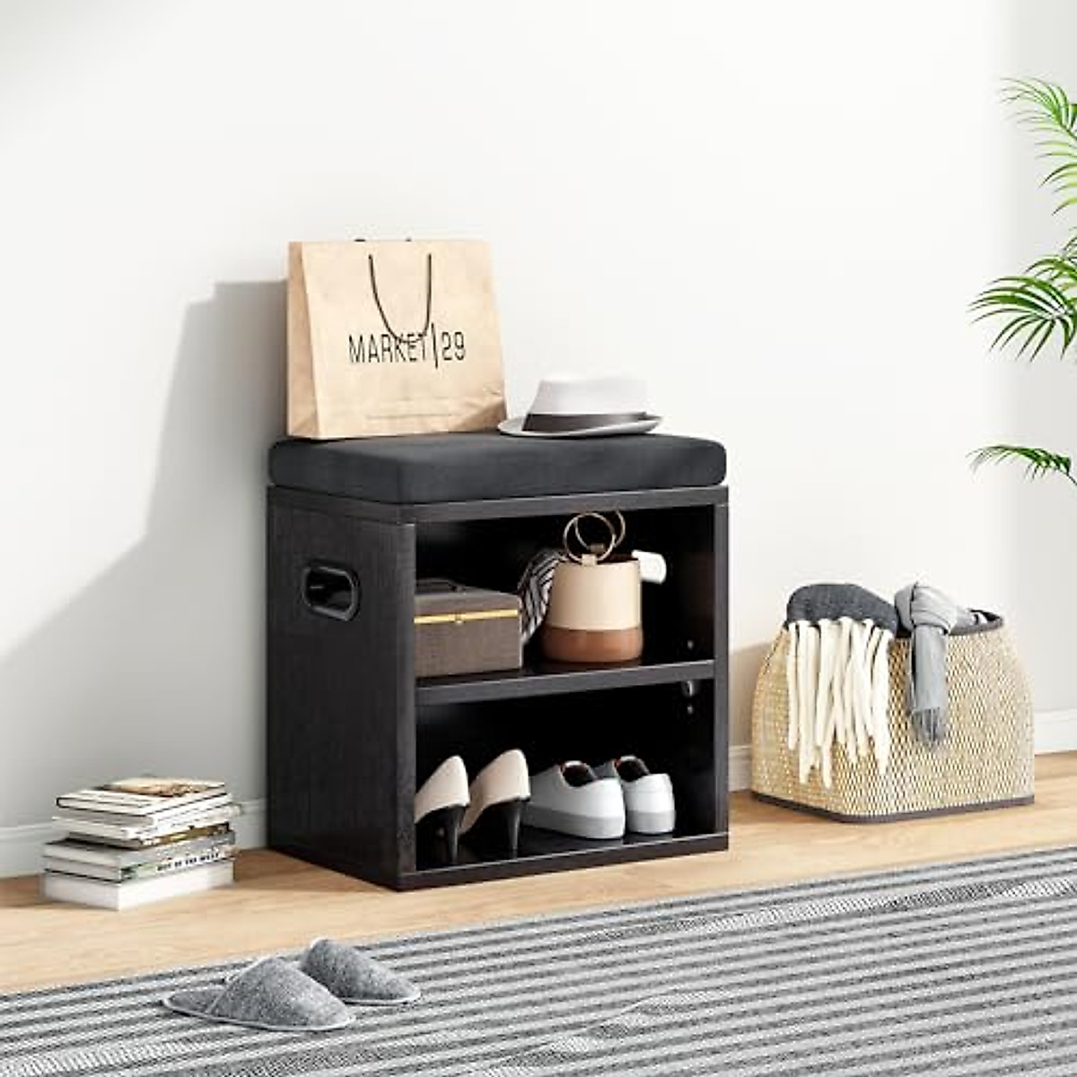 Small Shoe Bench for Entryway Shoe Bench with Cushion Shoe Bench with Storage and Seating,Small Bench Seat Entryway Shoe Rack with Bench,Small Shoe Bench Entryway Shoe Bench Small Black