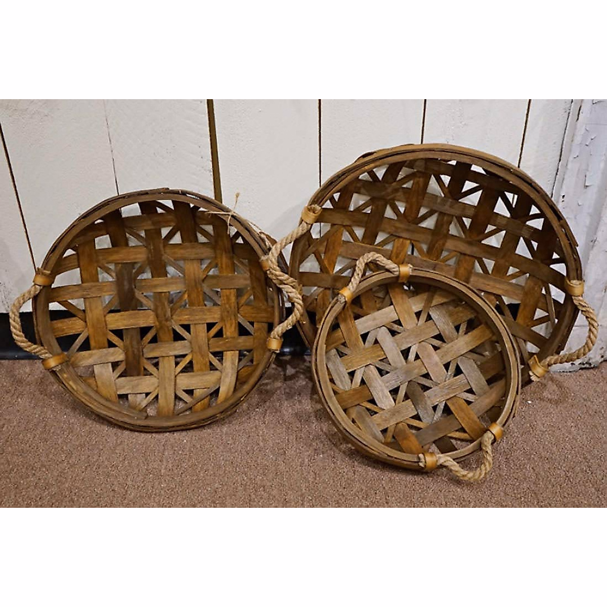 Laughing Moose Gifts Brown Round Tobacco Baskets w/Jute Handles 3/Set