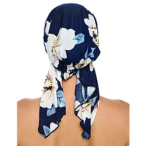 Ashford & Brooks Women's Pretied Printed Fitted Headscarf Chemo Bandana - Vintage Navy/White