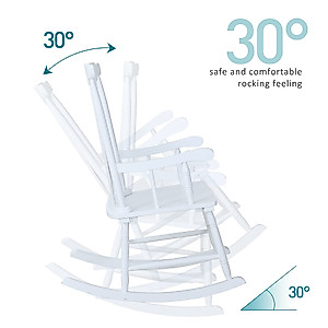 PHI VILLA Outdoor Wood Rocking Chair, Oversized Acacia Wood Slat Back Rocker Chairs for Patio, Deck, Balcony, Porch and Indoor, 30° Safe Recline Support 350 lbs - White