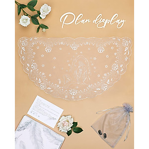 Bozidol Catholic Mantilla Chapel Veil Spanish Religious Prayer Veil Lace Church Head Covering with Hair Clips (White)