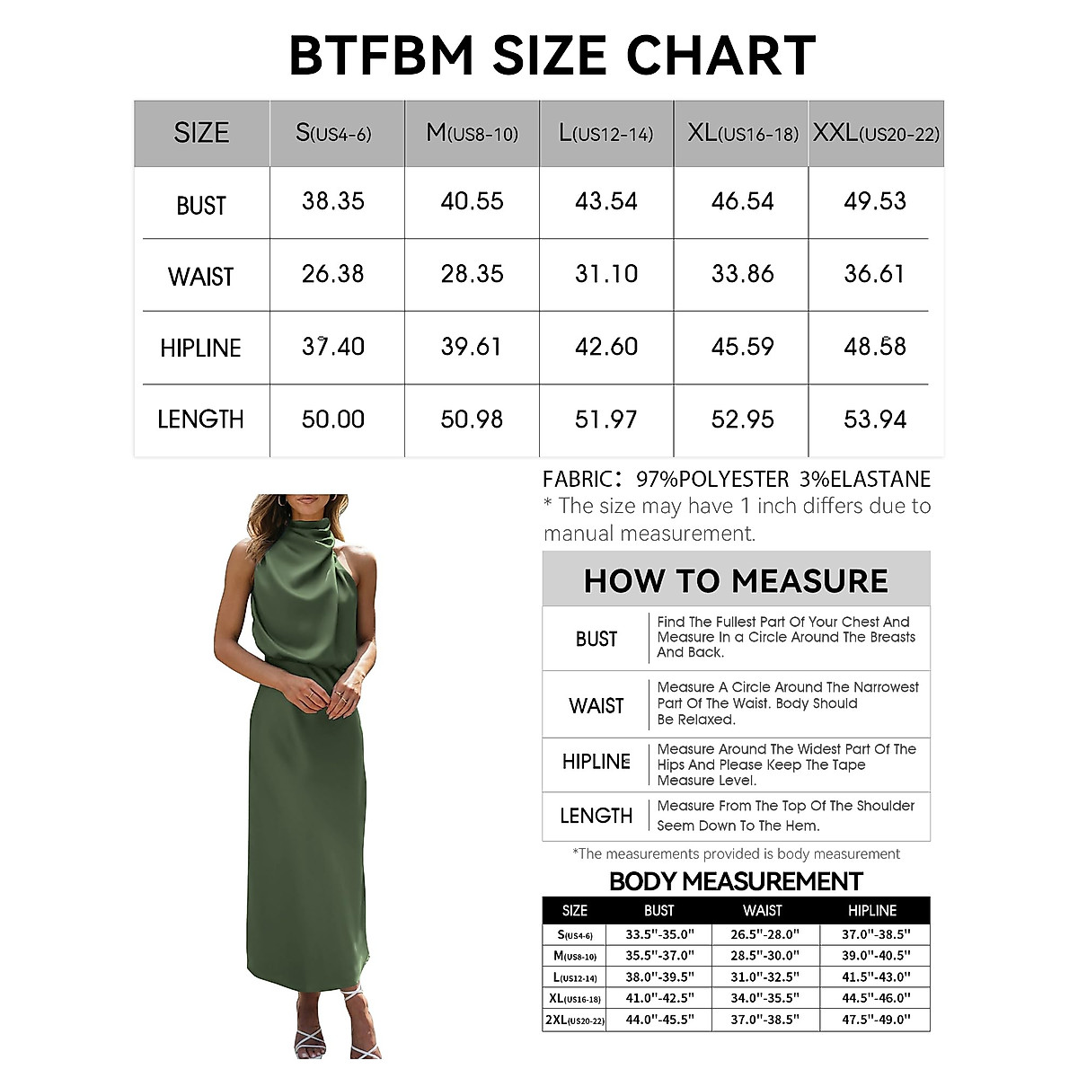 BTFBM Women's Sleeveless Cocktail Dresses Mock Neck Keyhole Elastic High Waist Wedding Guest Evening Party Maxi Dress(Solid Army Green, Medium)