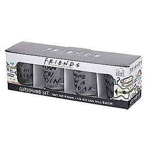 Silver Buffalo Friends Iconic Quotes Only 4 Pack Mini Glasses, 1.5 Ounces