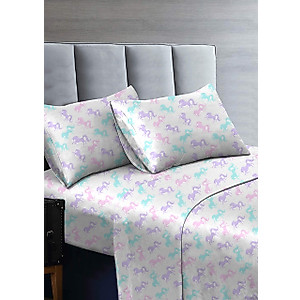 Kids Rule 3-Piece Candy Unicorn Sheet Set for Girls & Kids - 1 Twin Flat Sheet, 1 Twin Fitted Sheet & 1 Queen Pillowcase, Soft Brushed Microfiber Polyester Bed Sheet, Smooth & Durable