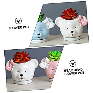 Asakkura 1pc Holder Bear-Shaped Planter Lovely Vase Mini Small Pot Creative Decorative Center Pottery Animals for Outdoor Bonsai Gardening Funny Cartoon Home Poholder Farmhouse Cute